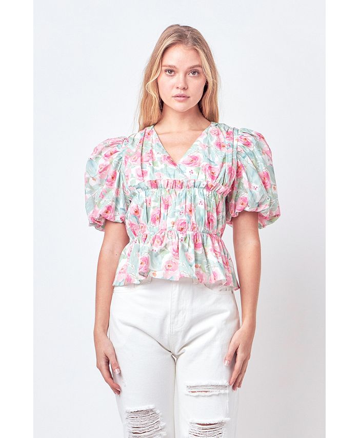 Free the Roses Women's Floral Puff Sleeve Top - Macy's