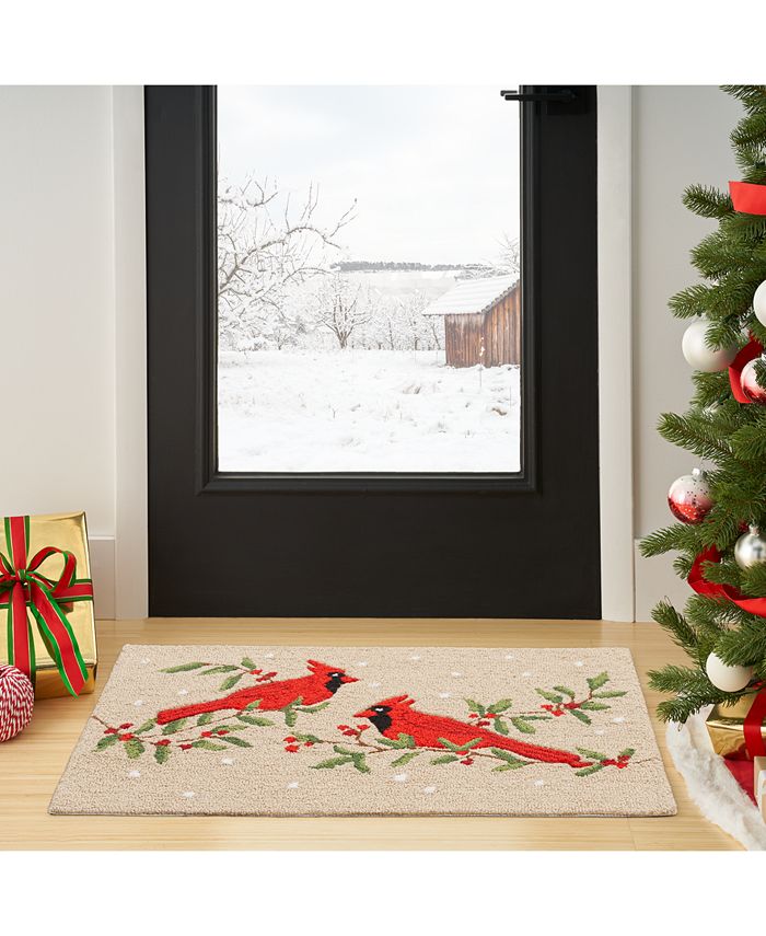 Nourison Home Nourison Cardinals on a Holly Branch Hand Hooked Accent ...