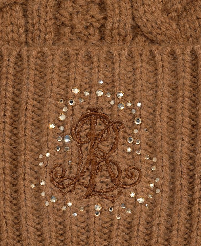 Lauren Ralph Lauren Stone Logo Cuff Hat with Pom - Macy's