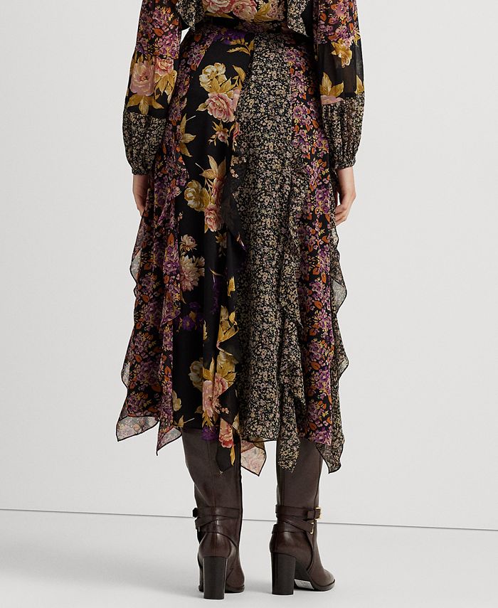 Lauren Ralph Lauren Women's Mixed-Floral Ruffle-Trim Georgette Skirt ...