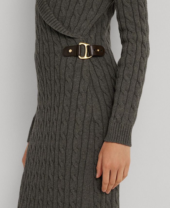 Lauren Ralph Lauren Women's Cable-Knit Buckle-Trim Sweater Dress - Macy's
