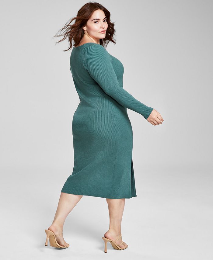 And Now This Trendy Plus Size Ribbed Side-Slit Dress - Macy's