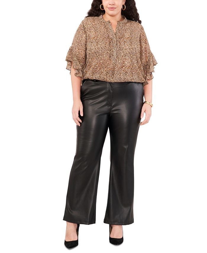 Vince Camuto Plus Size Ruffled-Cuff Split-Neck Top - Macy's