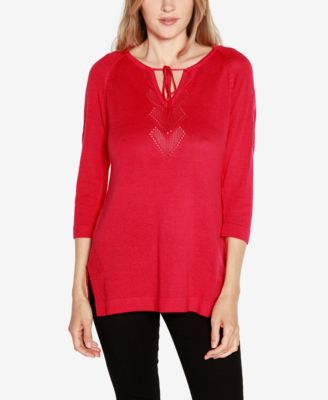 Belldini Women's Raglan Sleeve Pointelle Sweater - Macy's
