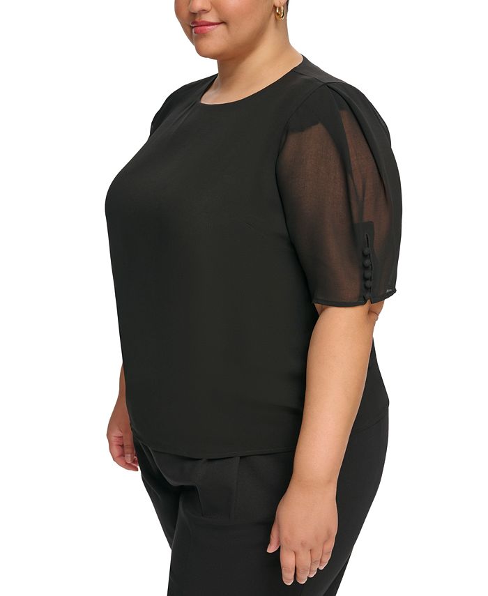 Calvin Klein Plus Size Elbow-Sleeve Crewneck Top - Macy's