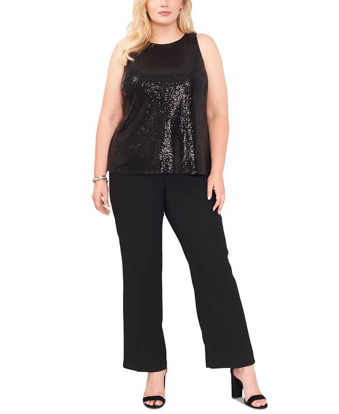 MSK Plus Size Round-Neck Sleeveless Sequin Top - Macy's
