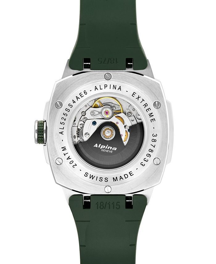 Alpina Men's Swiss Automatic Alpiner Green Rubber Strap Watch 41mm - Macy's