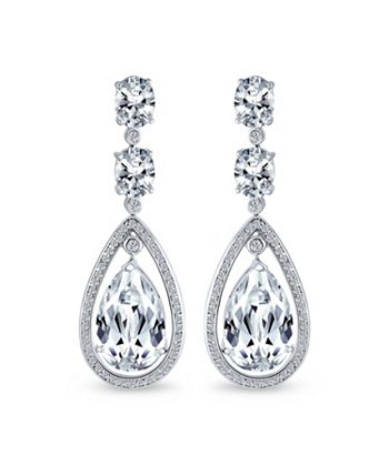 Bling Jewelry Art Deco Style Wedding Clear AAA Cubic Zirconia Halo Large Teardrop CZ Statement ...