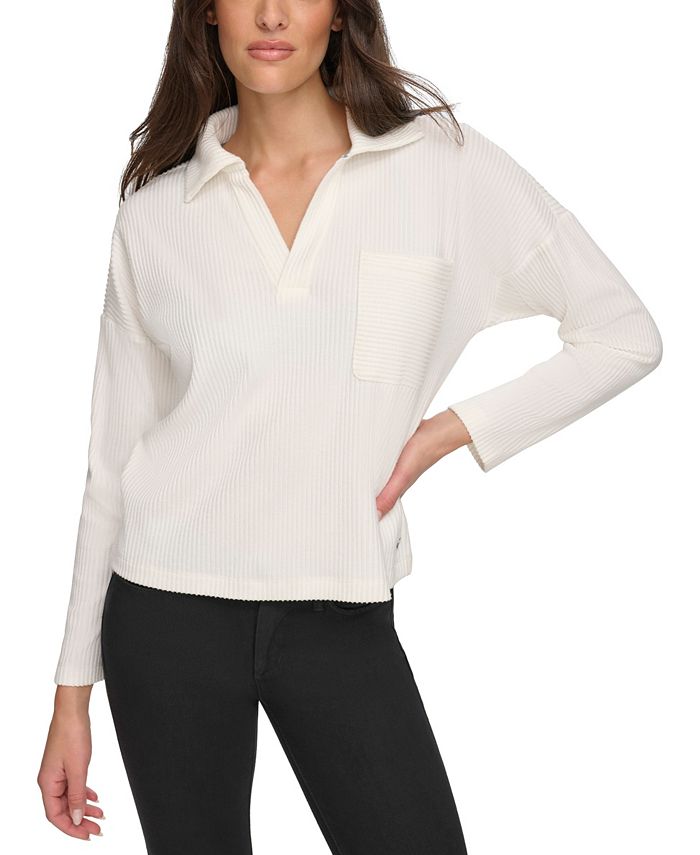 Marc New York Women's Brushed Rib Split Neck Polo Top - Macy's