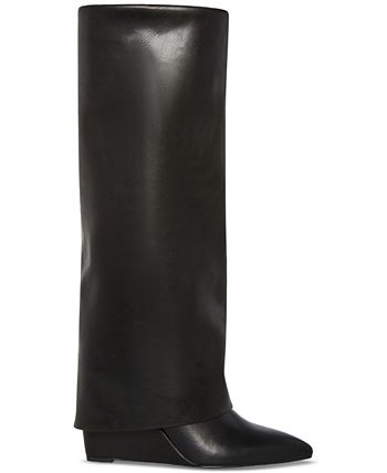 Madden Girl Evander Wide-Calf Fold-Over Cuffed Knee High Wedge Dress ...