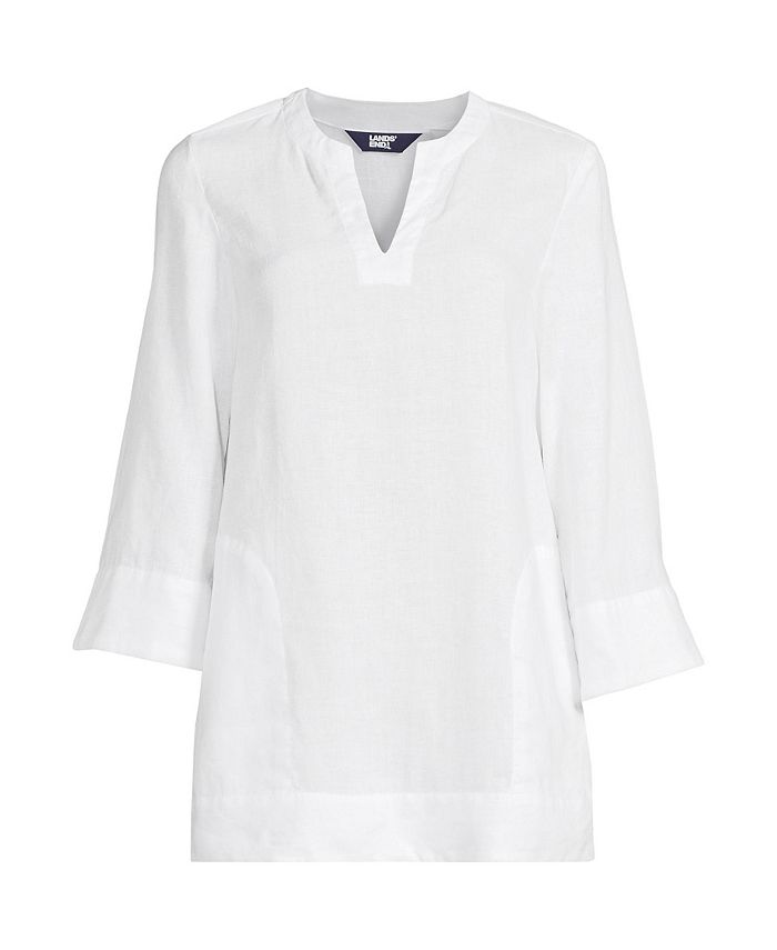 Lands' End Women's Linen Split Neck Tunic Top - Macy's