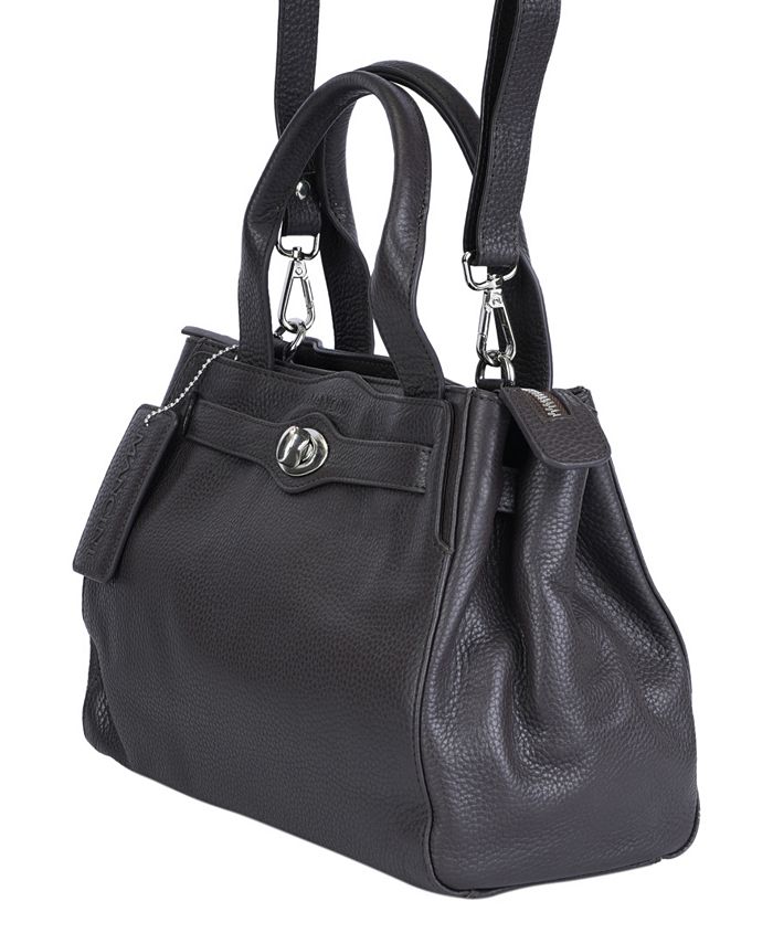 Mancini Pebbled Collection Genevieve Leather Top Zipper Handbag - Macy's