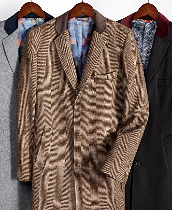 Tallia Men Wool Blend Overcoats with Contrast Velvet Top Collar - Macy's