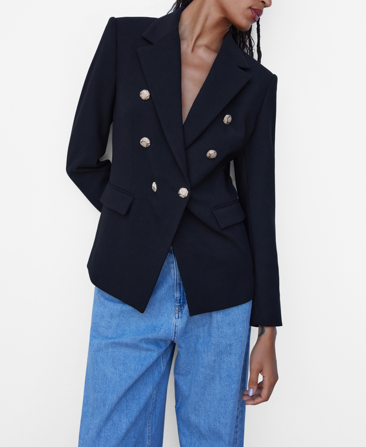 Click here for Mango Womens Double-Breasted Blazer - Black prices