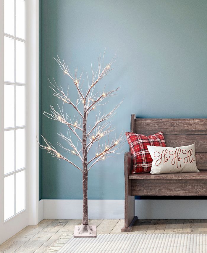 Puleo 4' Pre-Lit Flocked Artificial Twig Tree - Macy's