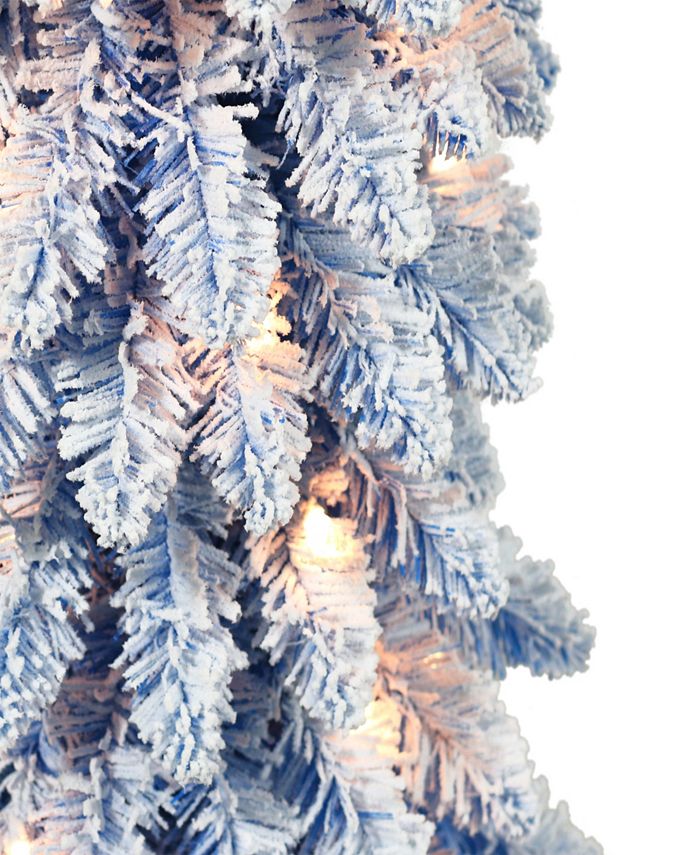 Puleo 4' Pre-Lit Flocked Artificial Alpine Pencil Tree - Macy's