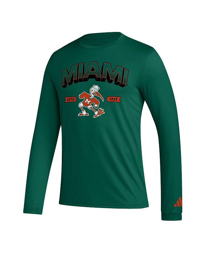 adidas Men's Green Miami Hurricanes Mighty Mascot Pregame Long Sleeve T ...