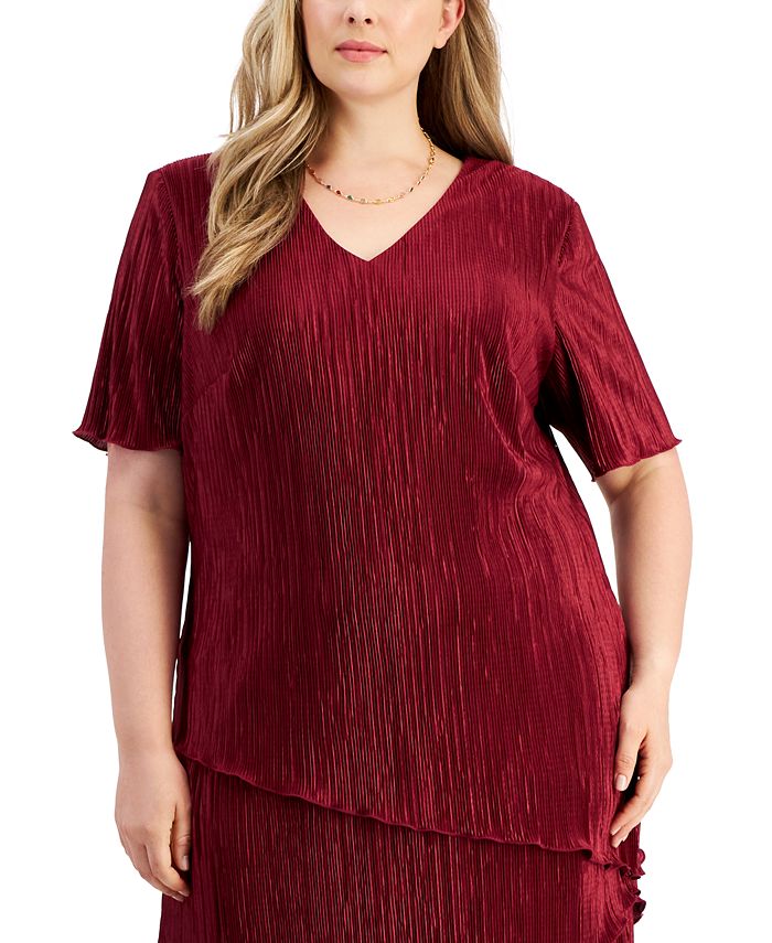 Connected Plus Size V-Neck Short-Sleeve Tiered Dress - Macy's
