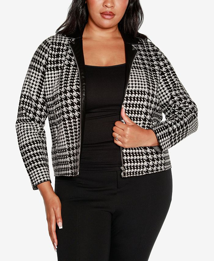 Belldini Black Label Plus Size Houndstooth Motorcycle Sweater Jacket ...
