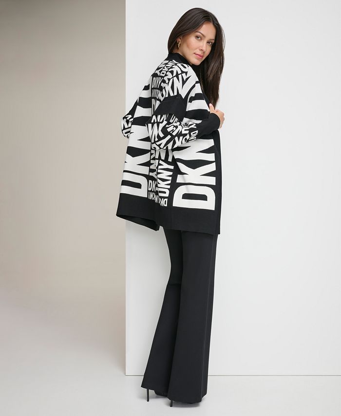 DKNY Women's Long Sleeve Exploded Logo Cardigan & Polished High Waist Wide Leg Trousers - Macy's