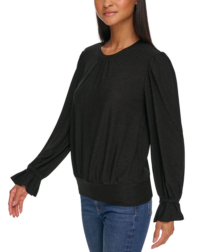 KARL LAGERFELD PARIS Women's Metallic Ruffled-Cuff Top - Macy's