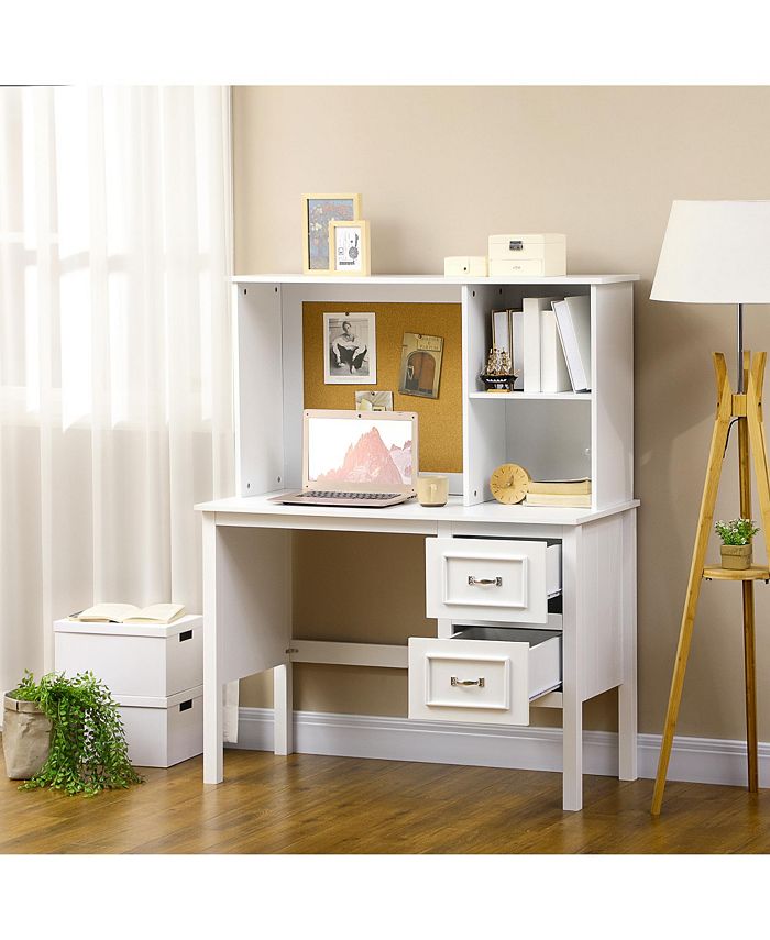 HOMCOM Computer Desk with Drawers & Shelves, Office Desk with Storage ...