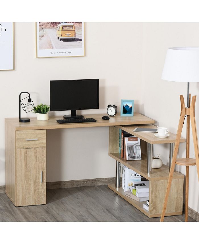 HOMCOM Rotating Computer Desk, 55" L-Shaped Desk, Corner Desk with ...