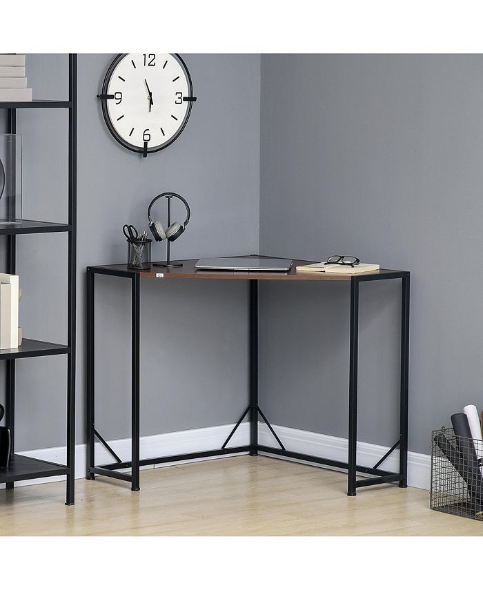 HOMCOM Small Corner Desk Triangle Vanity Table Computer Desk Dark ...
