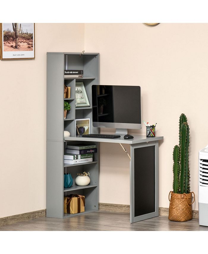 HOMCOM Convertible Desk with Blackboard & Shelf Multi-Function Dining ...