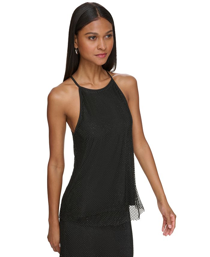Calvin Klein Women's Crystal-Mesh Tank Top - Macy's