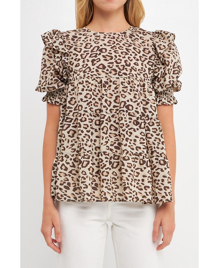 Free the Roses Women's Animal Print Tiered Blouse - Macy's