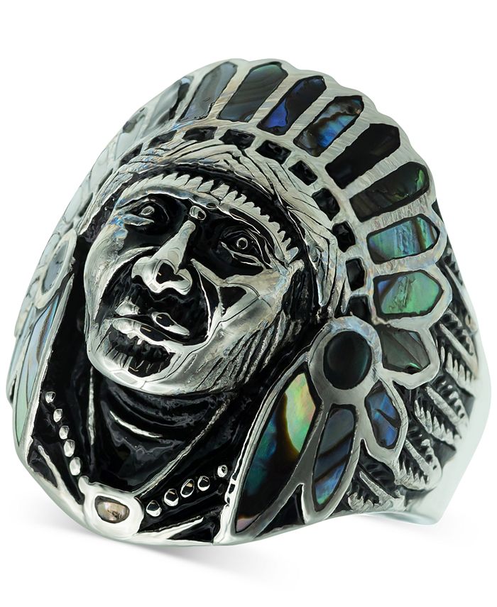 Blackjack Men's Abalone Chief Ring in Stainless Steel - Macy's