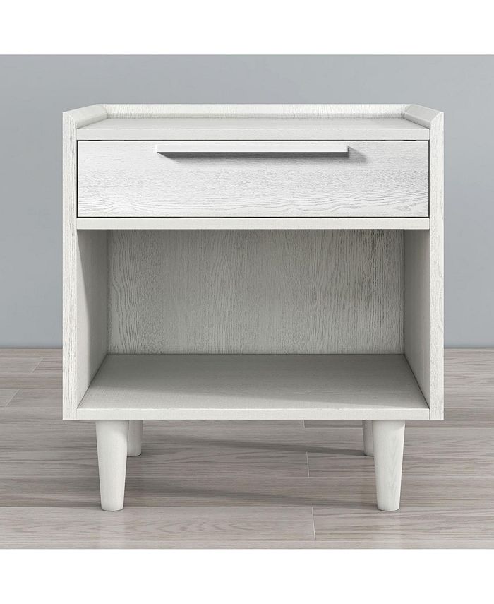 Simplie Fun Modern Style Wood Grain One-Drawer Nightstand Side Table with Solid Wood Legs, White ...