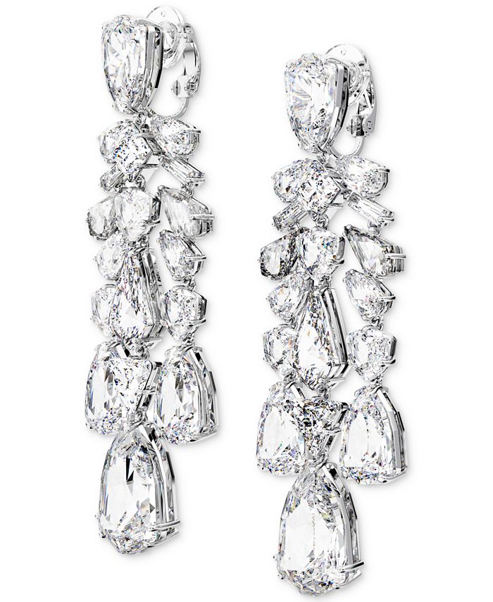 Swarovski Silver-Tone Crystal Multi-Cut Clip-On Drop Earrings - Macy's