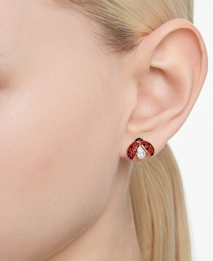 Swarovski Gold-Tone Multicolor Crystal Ladybug Mismatch Hoop & Stud ...