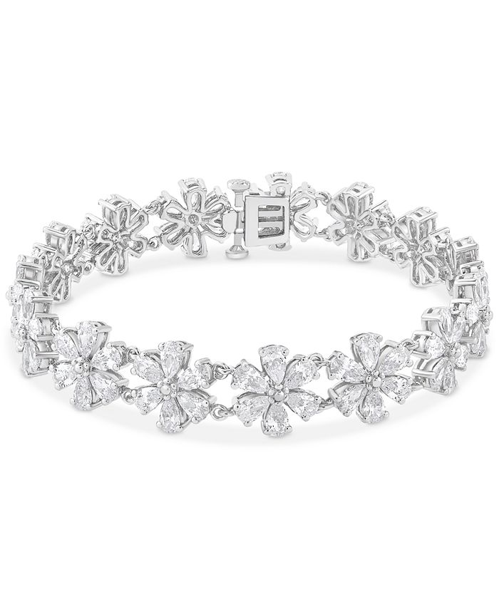 Arabella Cubic Zirconia Flower Cluster Link Bracelet in Sterling Silver ...