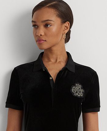 Lauren Ralph Lauren Women's Bullion Stretch Velvet Polo Shirt, Regular ...