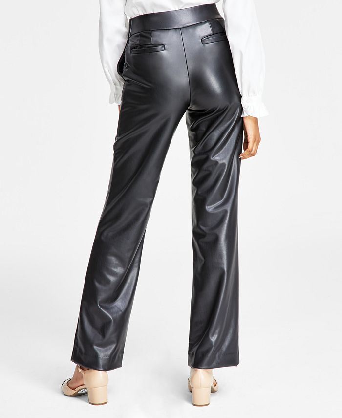 Anne Klein Women's Pull-On Faux-Leather Slash-Pocket Pants - Macy's