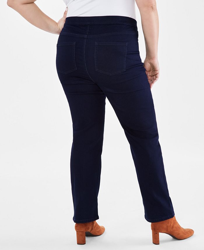 Style & Co Plus Size Mid Rise Straight-Leg Pull-On Jeans, Created for ...
