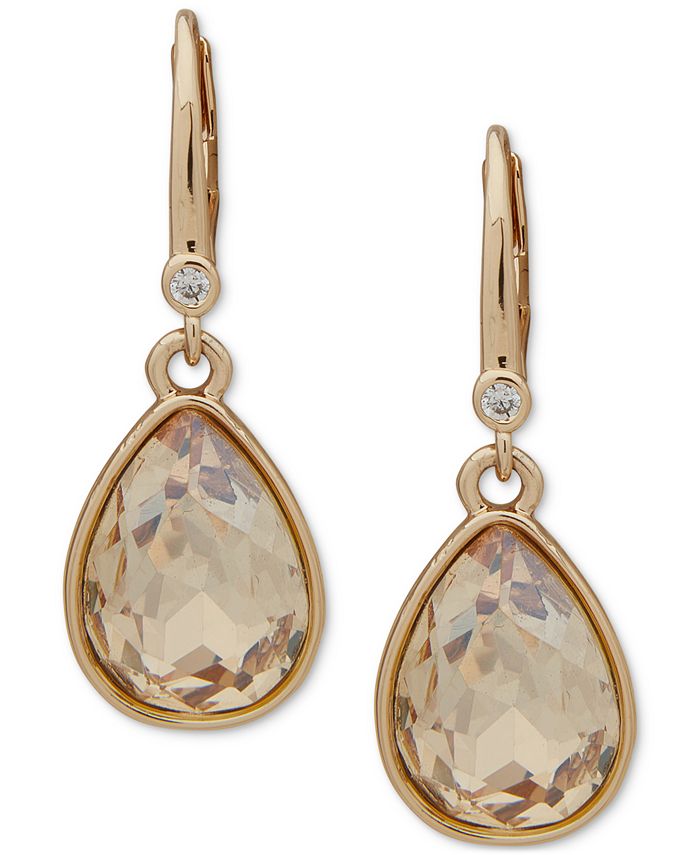 DKNY Gold-Tone Color Crystal Tear-Shape Drop Earrings - Macy's