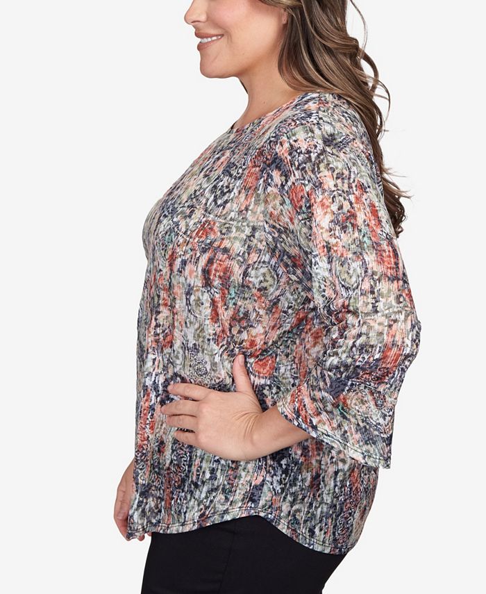 Ruby Rd. Plus Size Burnout Watercolor Medallions Print Top - Macy's