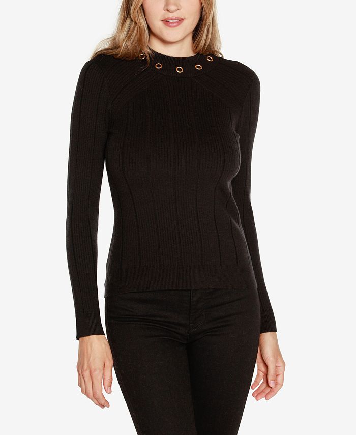 Belldini Women's Ribbed Grommet Full Sleeve Sweater - Macy's