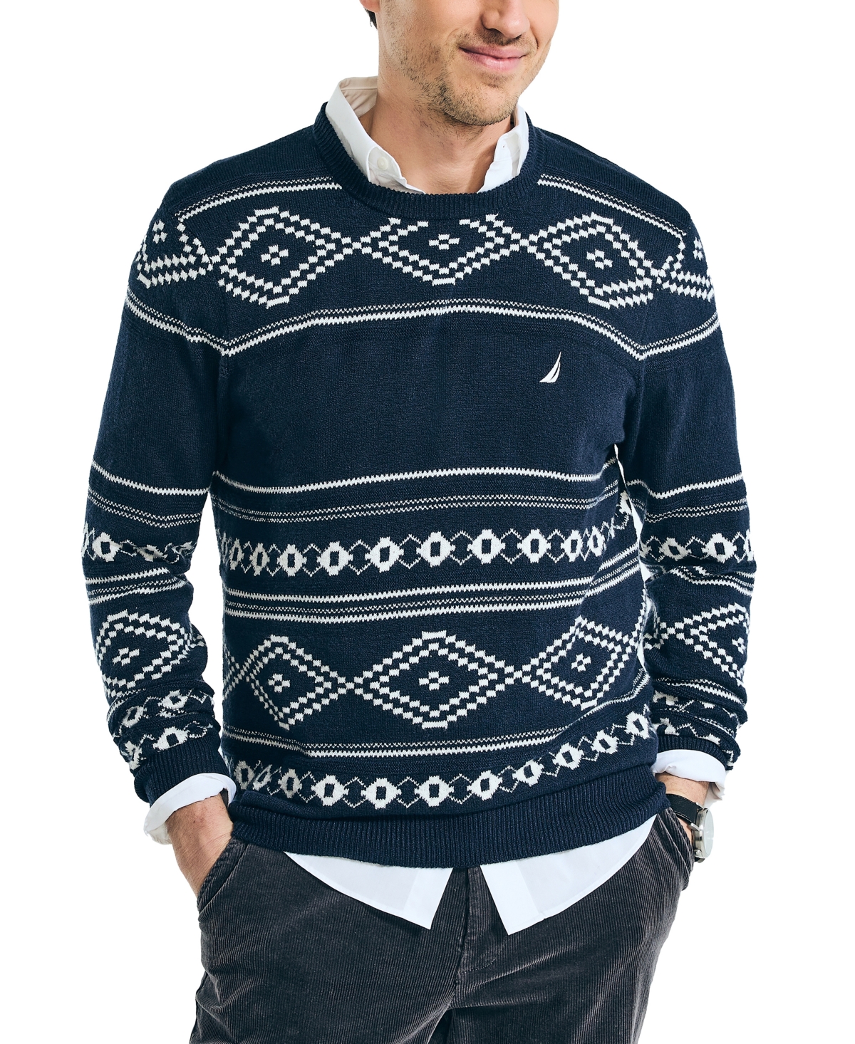 Nautica Men's Fair Isle Crewneck Sweater - Navy Seas | Smart Closet
