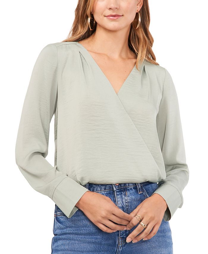 Vince Camuto Women's Surplice-Neck Pleated-Shoulder Top - Macy's