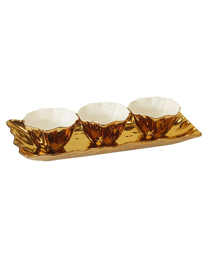 Certified International Gold-Silver Tone Coast 4 Piece Set Tray and ...