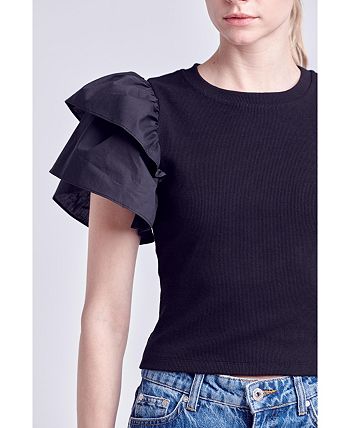 English Factory Women's Mixed Media Ruffled Top - Macy's