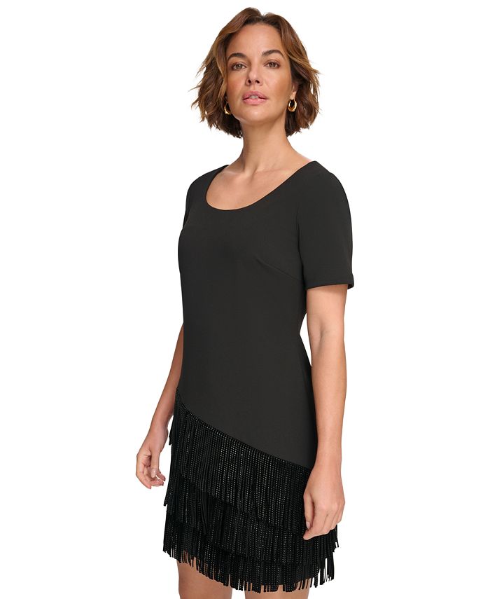 DKNY Women's Triple-Tiered Beaded Fringe-Trim Dress - Macy's