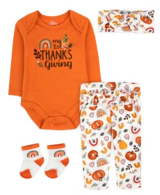 Baby Essentials Baby Girls My 1st Thanksgiving Pumpkins and Rainbow ...