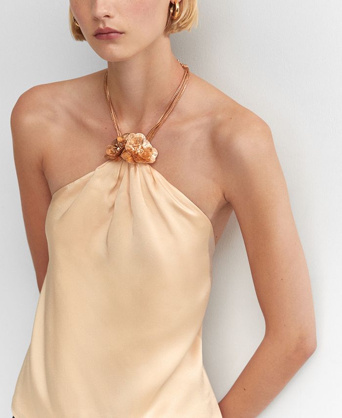 MANGO Women's Metallic Flower Detail Top - Macy's