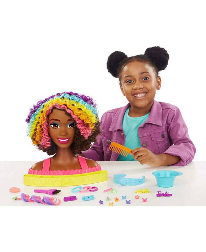 Barbie Deluxe Styling Head, Barbie Totally Hair, Curly Brown Rainbow ...